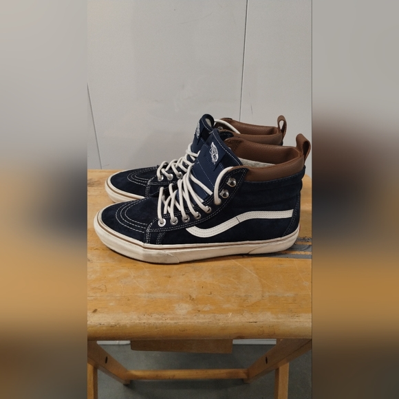 Vans | Shoes | Rare Vans Sk8hi Scotchgard Navy Brown Leather Sz 9 ...
